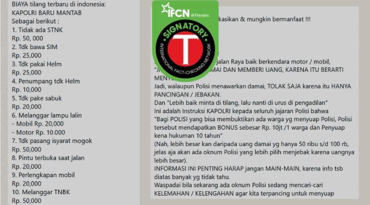 Keliru, Unggahan tentang Daftar Nilai Denda Tilang Terbaru 2023 - Cek Fakta Tempo.co
